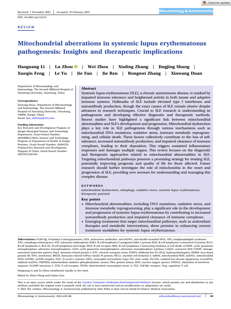 Mitochondrial Aberrations in Systemic Lupus Erythematosus Pathogenesis ...