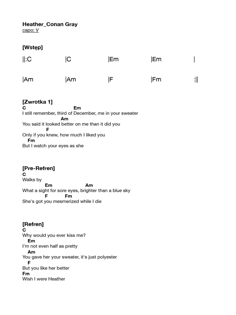 Conan Gray's "Heather" Guitar Chords | PDF