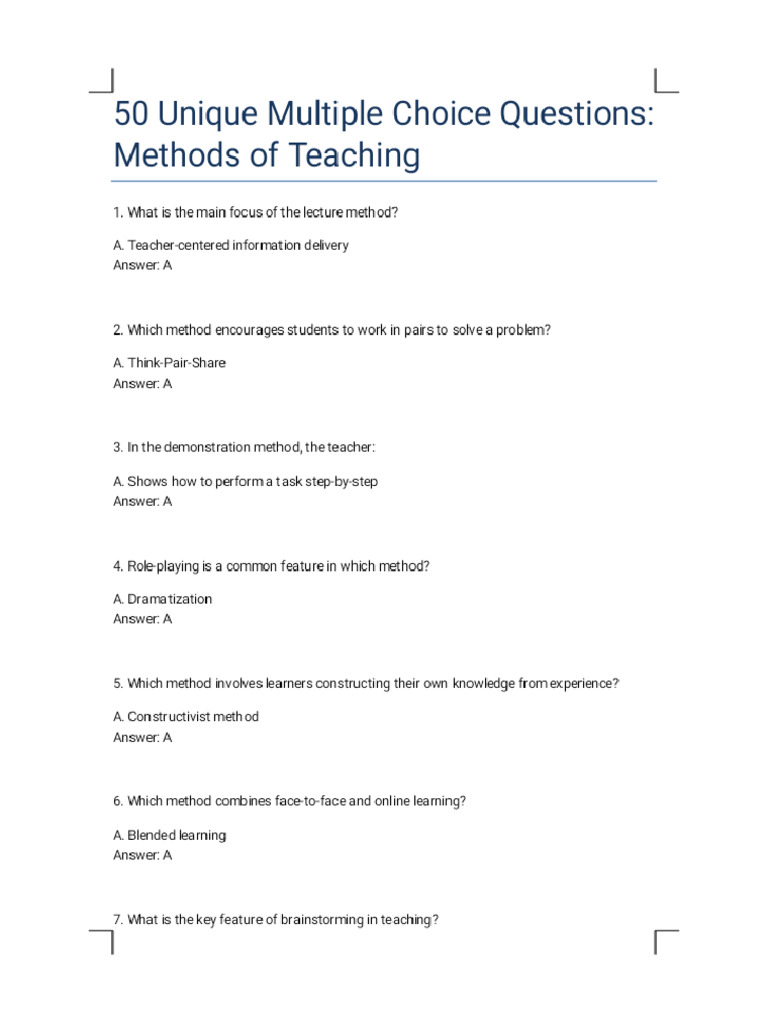 Unique Methods of Teaching MCQs Phoenix | PDF