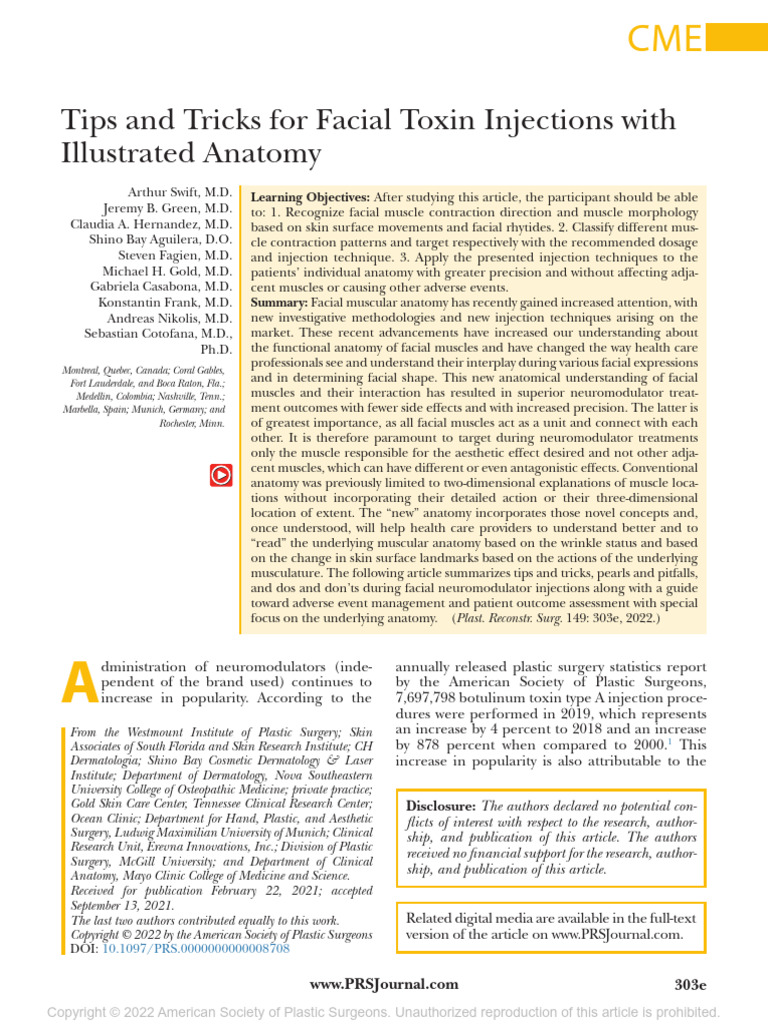 Tips and Tricks For Facial Toxin Injections With38 | PDF | Injection ...