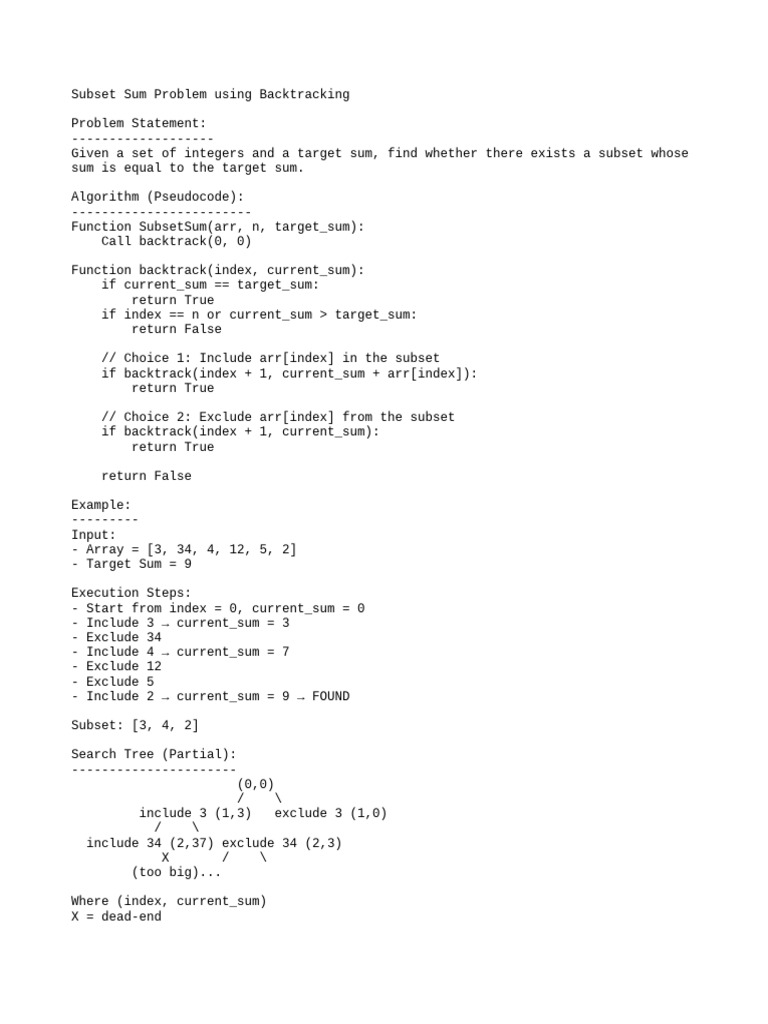 Subset Sum Backtracking | PDF