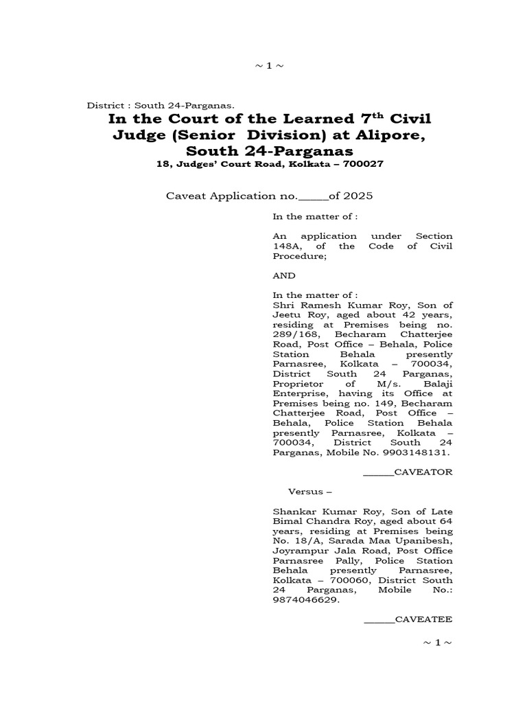 Caveat - Civil Judge Senior Division - Ramesh Kumar Roy - April - 2025 ...