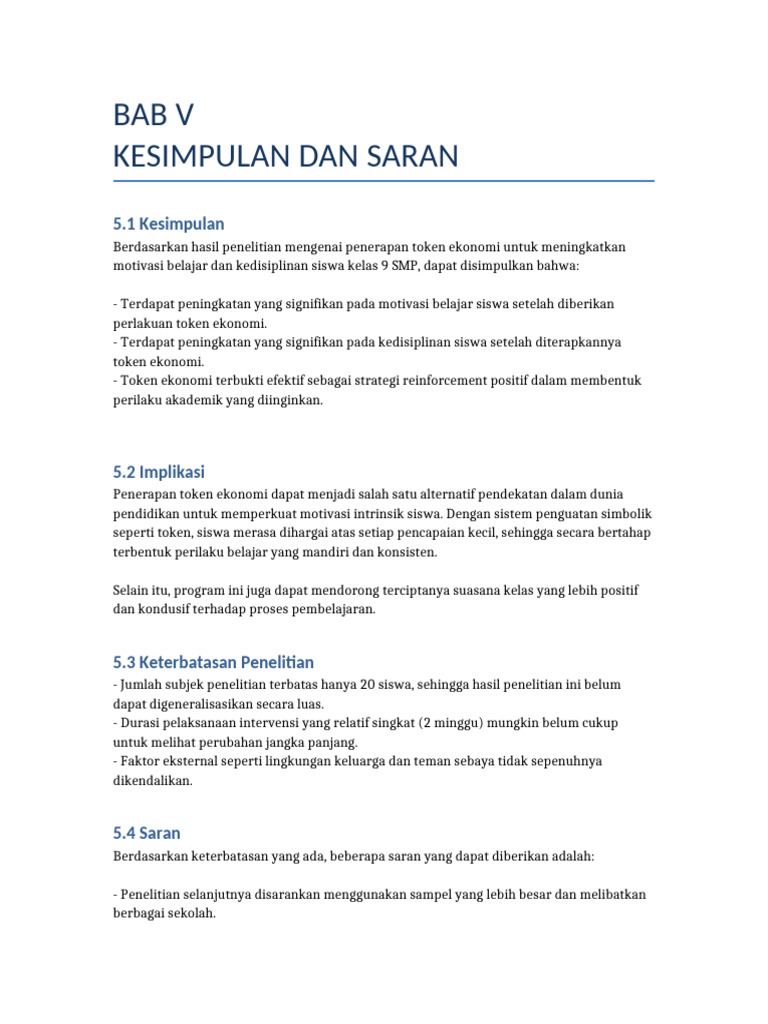 BAB v Kesimpulan Dan Saran Token Ekonomi SMP | PDF