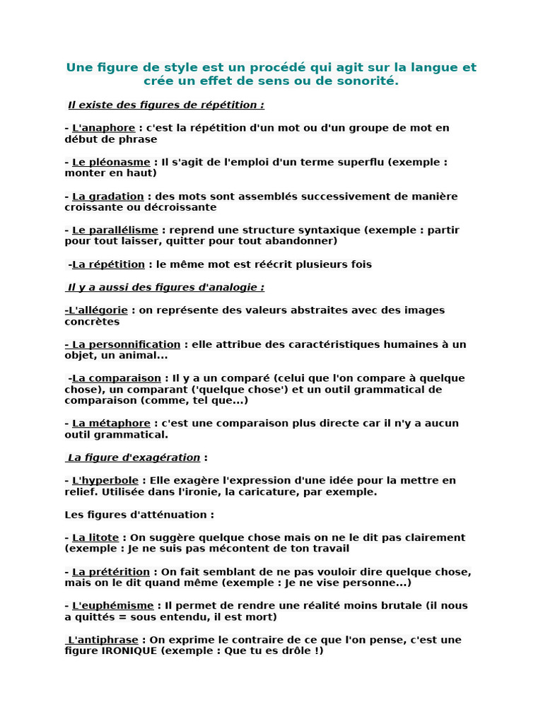 Figures de style : types et exemples | PDF