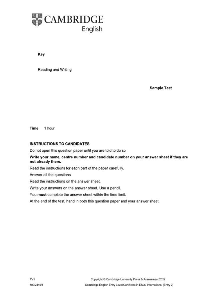 KET Reading Test | PDF
