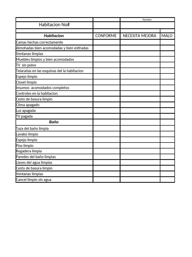 Checklist para Inspección de Habitaciones de Hotel | PDF