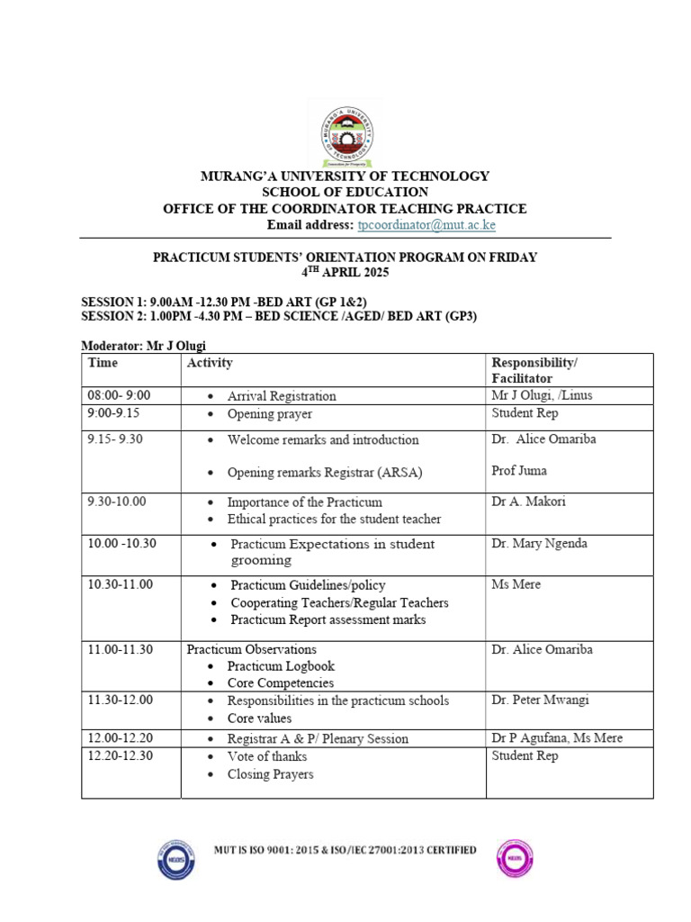 Practicum Orientation Program 4TH April 2025 | PDF