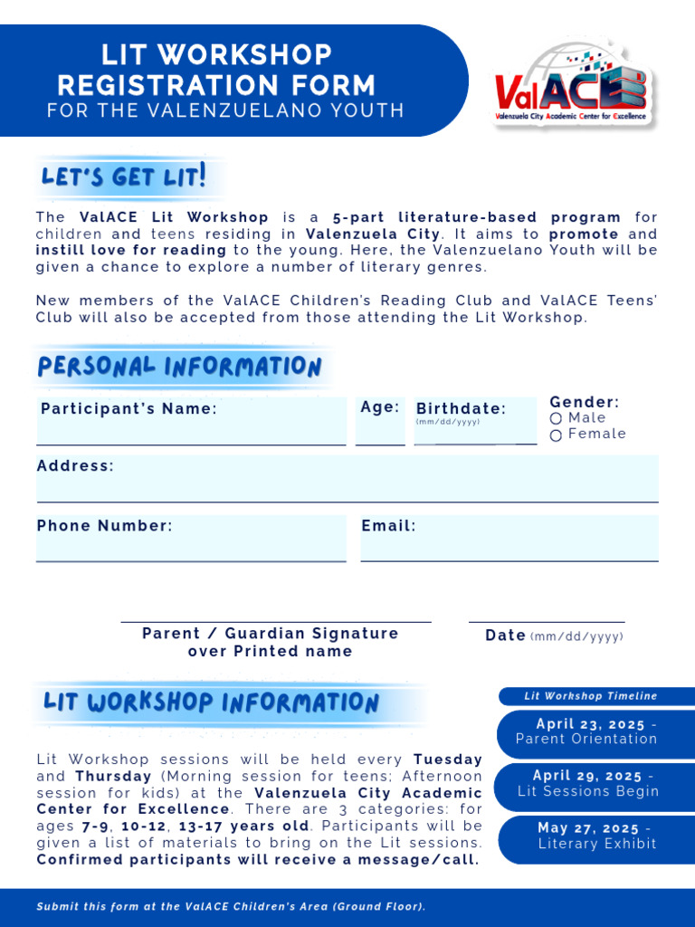 Valenzuela Lit Workshop Registration | PDF