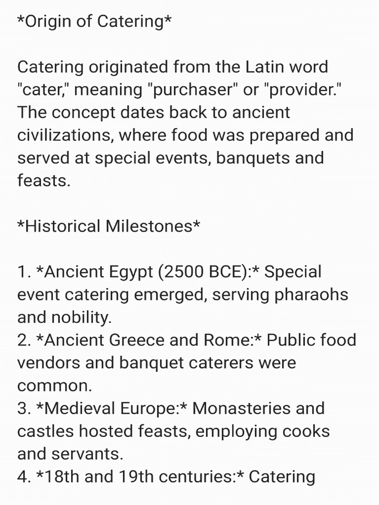 Origin of Catering and Careers in Catering | PDF