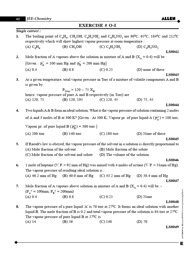 Liquid Solutions: Key Concepts & Exercises | PDF | Chemistry | Physical ...