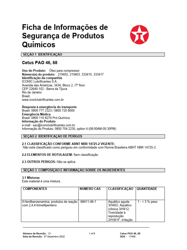 Óleo para Compressor Cetus PAO 46, 68 | PDF