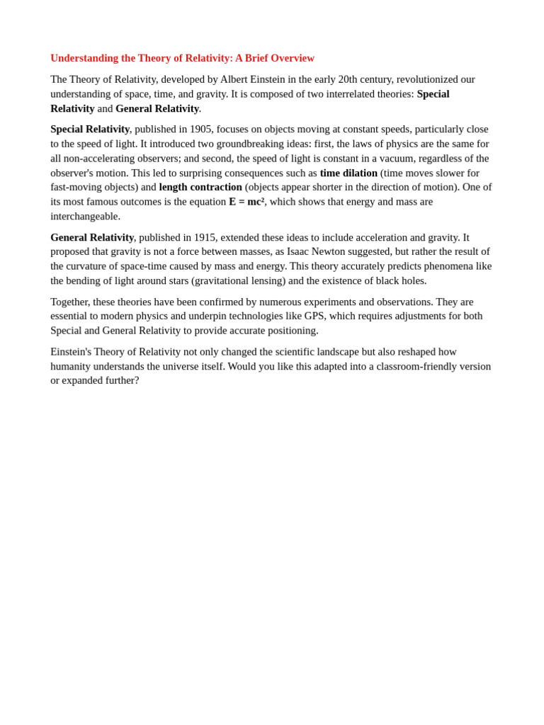 Relativity Document | PDF