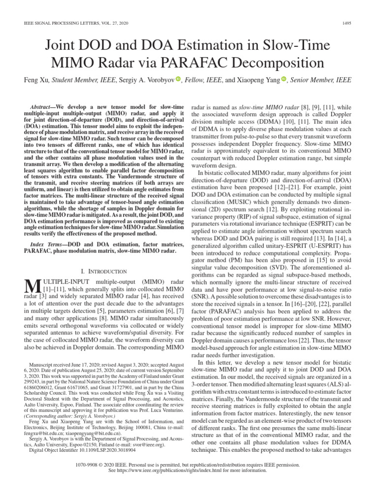 Joint DOD and DOA Estimation in MIMO Radar | PDF | Mimo | Matrix ...