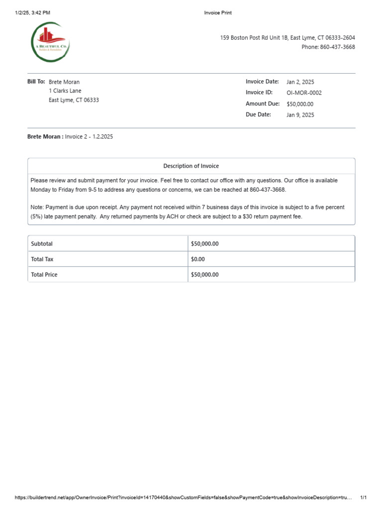 Brete Moran Invoice 2 - 1.2.2025 | PDF