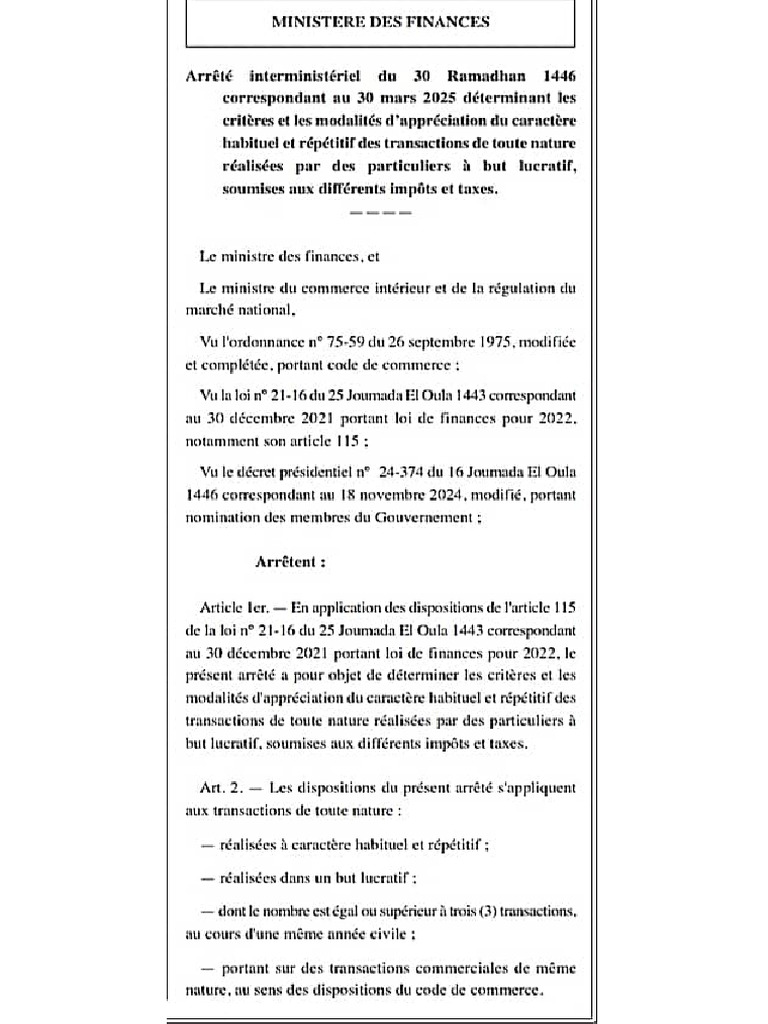 Arrêté Interministériel 30 Mars 2025 | PDF