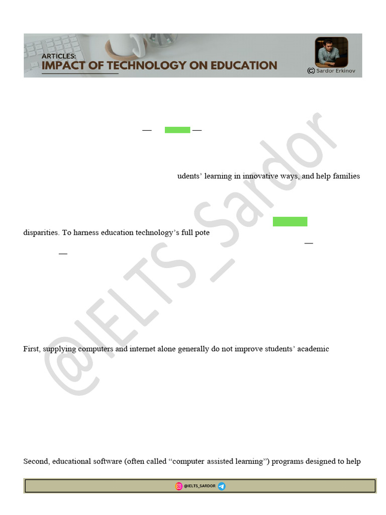 Impact of Technology on Education | PDF | Educational Technology | Learning