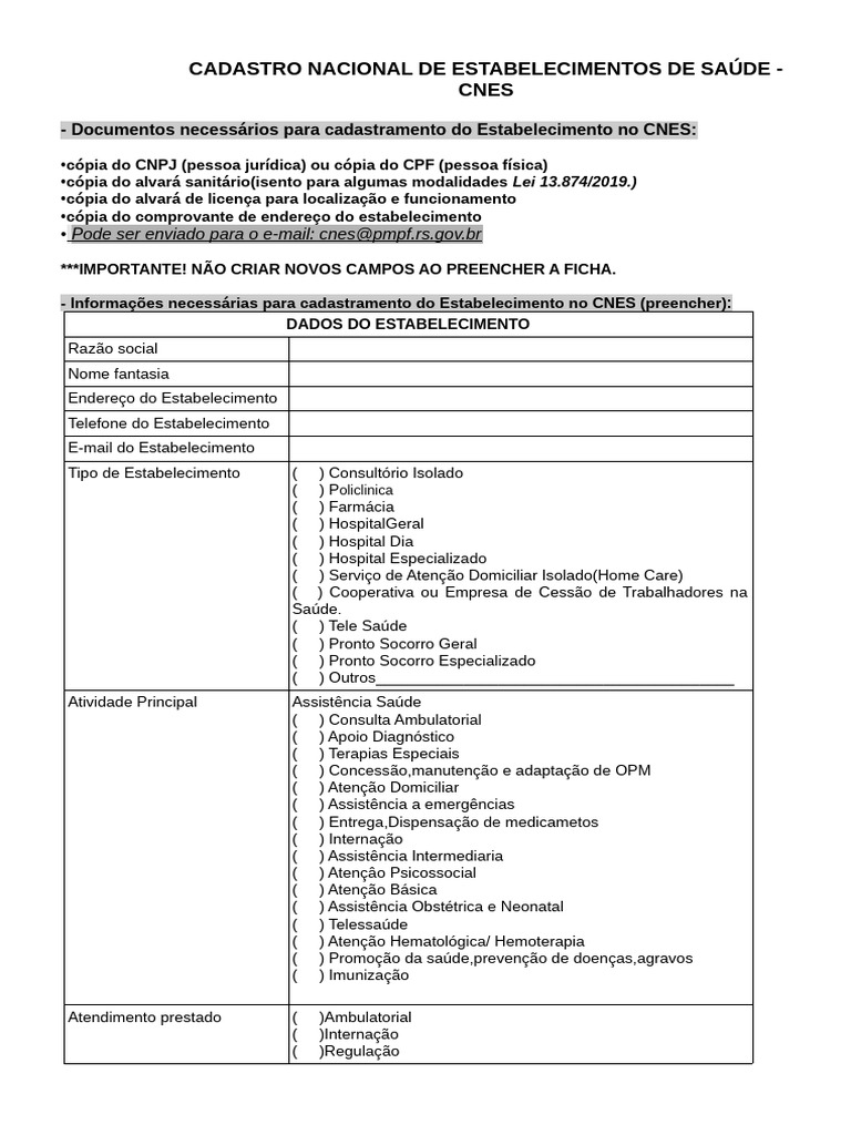 01 CADASTRO NACIONAL DE ESTABELECIMENTOS DE SAUDE | PDF | Ciências da Saúde | Remédio
