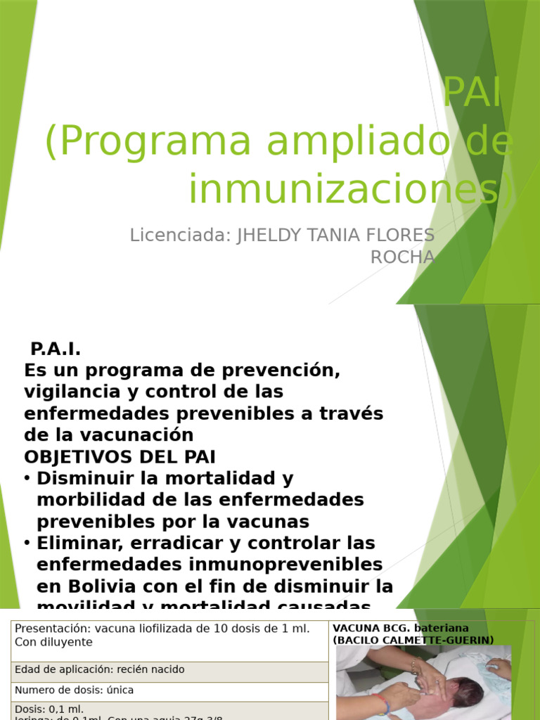PAI (Programa Ampliado de Inmunizaciones) : Licenciada: Jheldy Tania Flores Rocha | PDF ...
