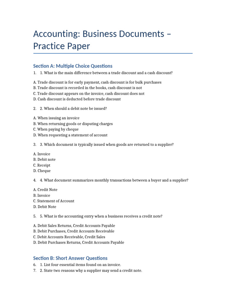 Business Documents Practice Paper | PDF