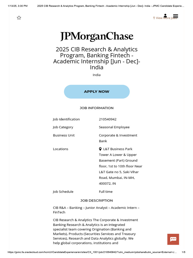 2025 CIB Research & Analytics Internship | PDF | Jp Morgan Chase | J.P ...