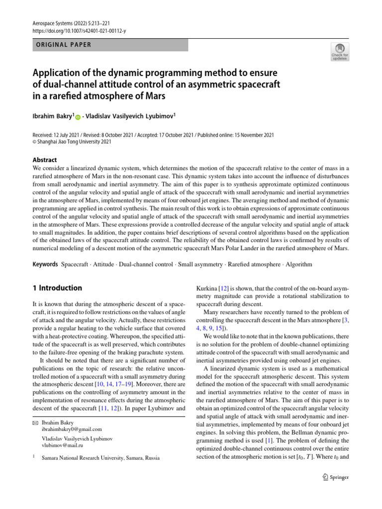 Application of The Dynamic Programming Method To Ensure of Dual-Channel ...