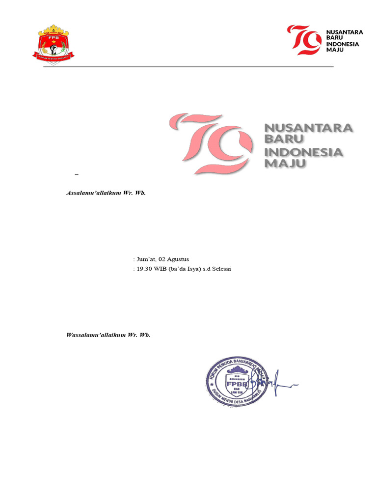Undangan Musyawarah HUT RI Ke-79 FPBB | PDF