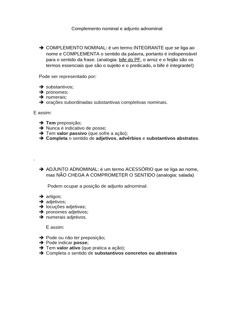Complemento Nominal e Adjunto Adnominal | PDF