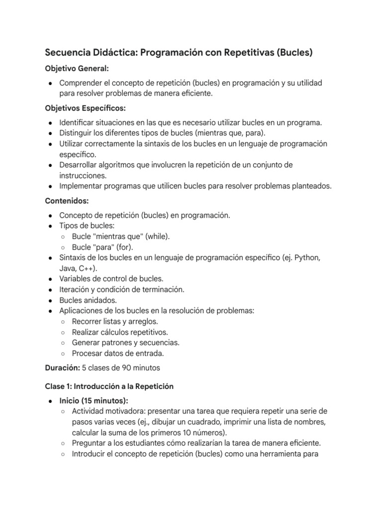 Secuencia Didáctica - Programación Con Repetitivas (Bucles) | PDF | Programación de computadoras ...