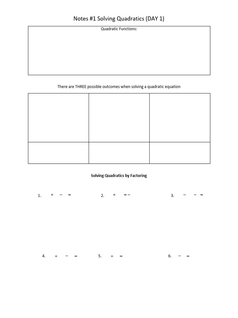Notes #1 Solving Quadratics (DAY 1) : Quadratic Functions | PDF ...