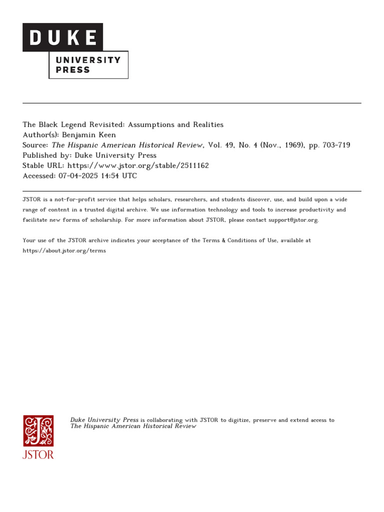 The Black Legend Revisited - Benjamin Keen | PDF | Spain | Spanish Colonization Of The Americas