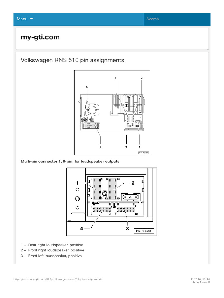 Volkswagen Rns 510 Pin Assignments My Gticom | PDF | Loudspeaker | Electronics