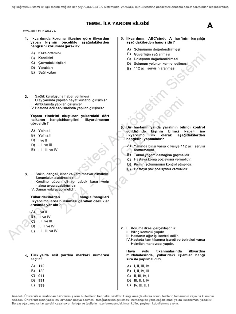 Temel İlkyardim Soru | PDF