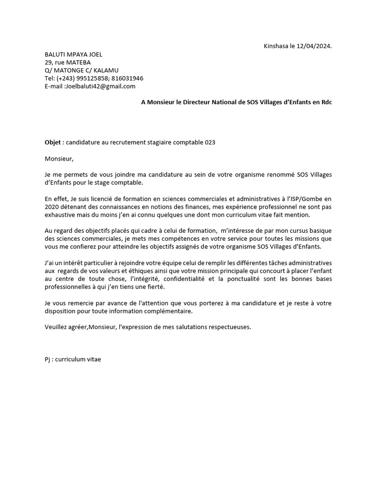 Lettre de Motivation Baluti S | PDF