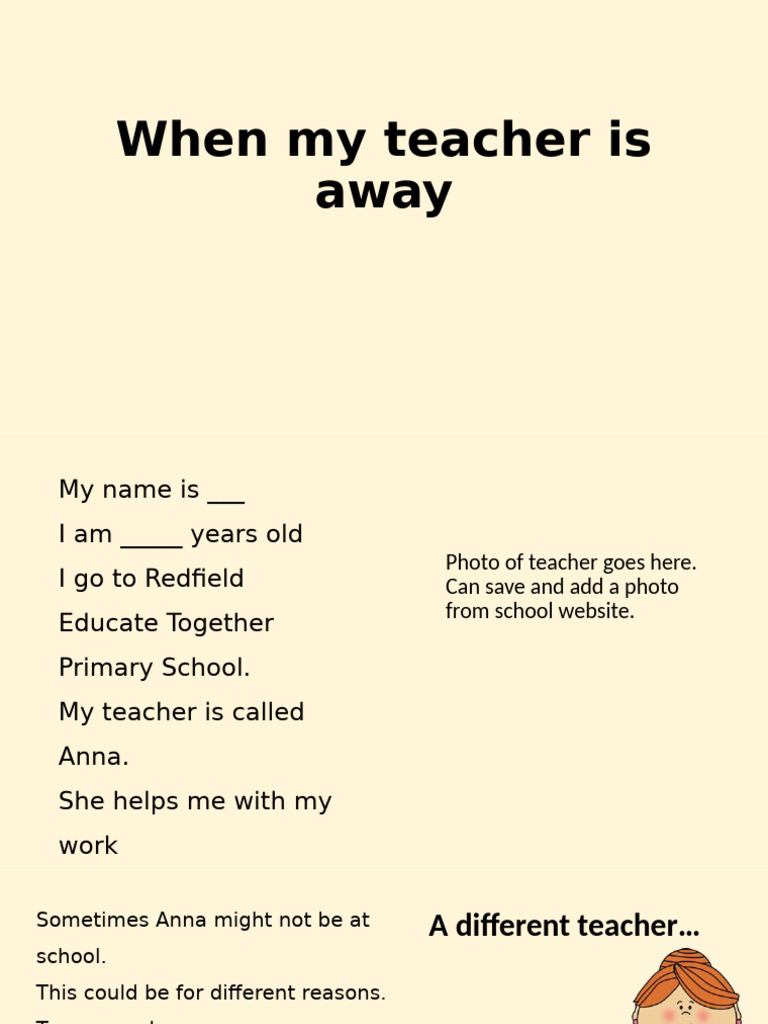 When My Teacher Is Away Social Story For RET Champion Teachers Updated ...