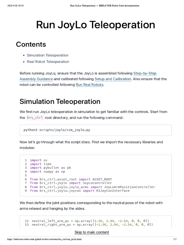 Run JoyLo Teleoperation - BEHAVIOR Robot Suite Documentation | PDF | Computer Engineering ...