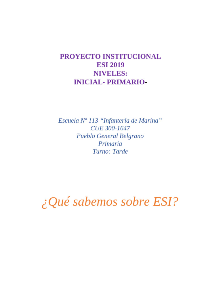 Proyecto ESI 2019 | PDF | Educación sexual | La sexualidad humana