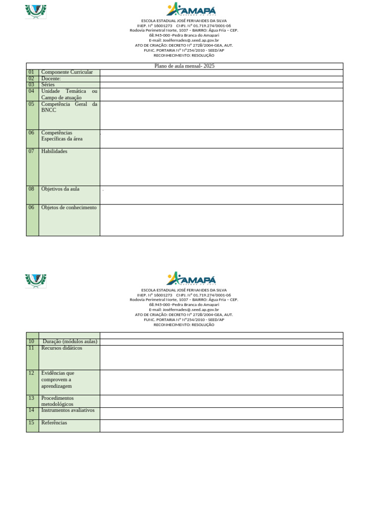 Plano de Aula Mensal | PDF