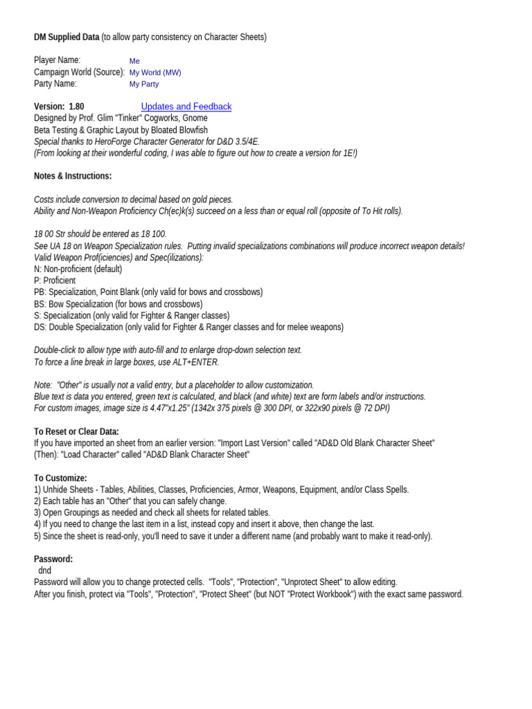 1 AD&D Character Sheet | PDF