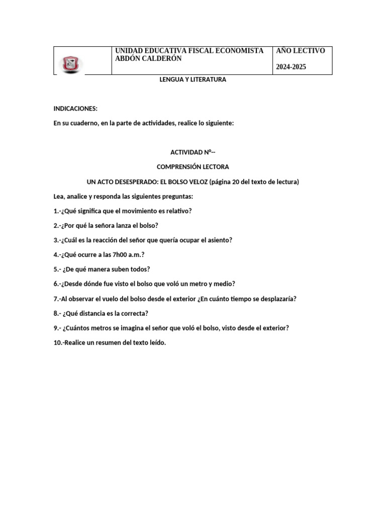 Tarea Lengua y Literatura 10mo | PDF