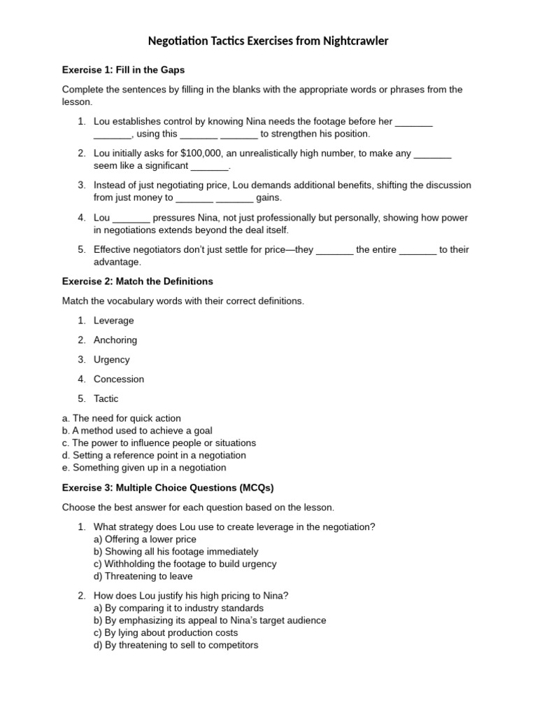 Nightcrawler Movie Quiz | PDF | Negotiation | Human Communication