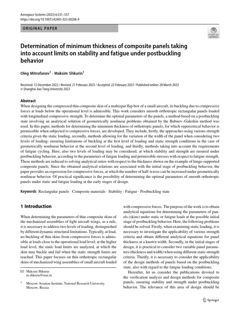 Determination of minimum thickness of composite panels taking into ...