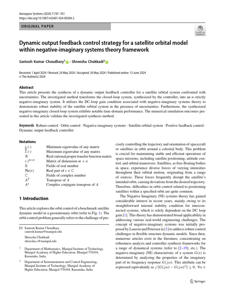 Dynamic Output Feedback Control Strategy For A Satellite Orbital Model Within Negative-Imaginary ...