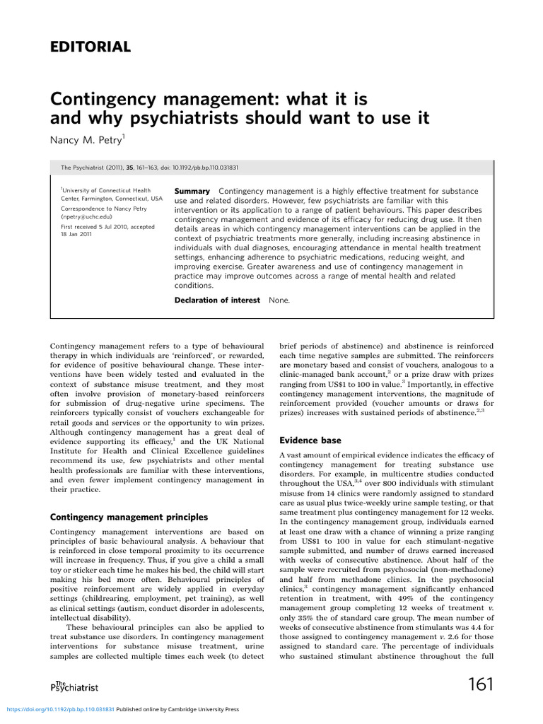 Contingency Management What It Is and Why Psychiatrists Should Want To ...