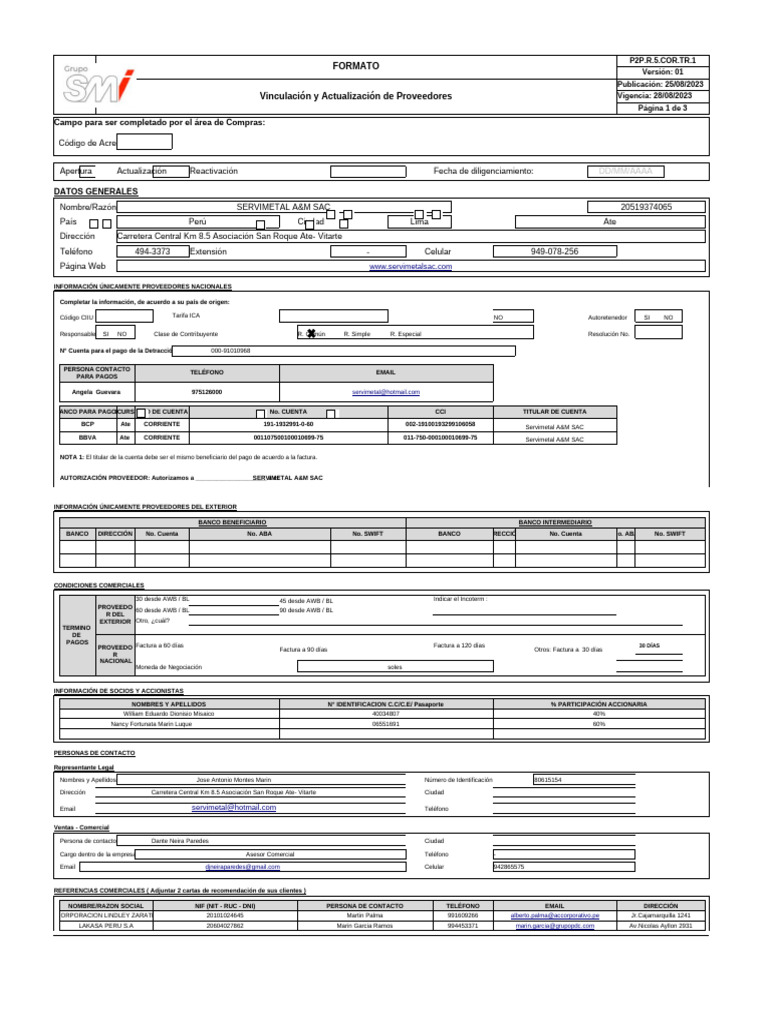 Formato Creación de Proveedores Smi | PDF | Business