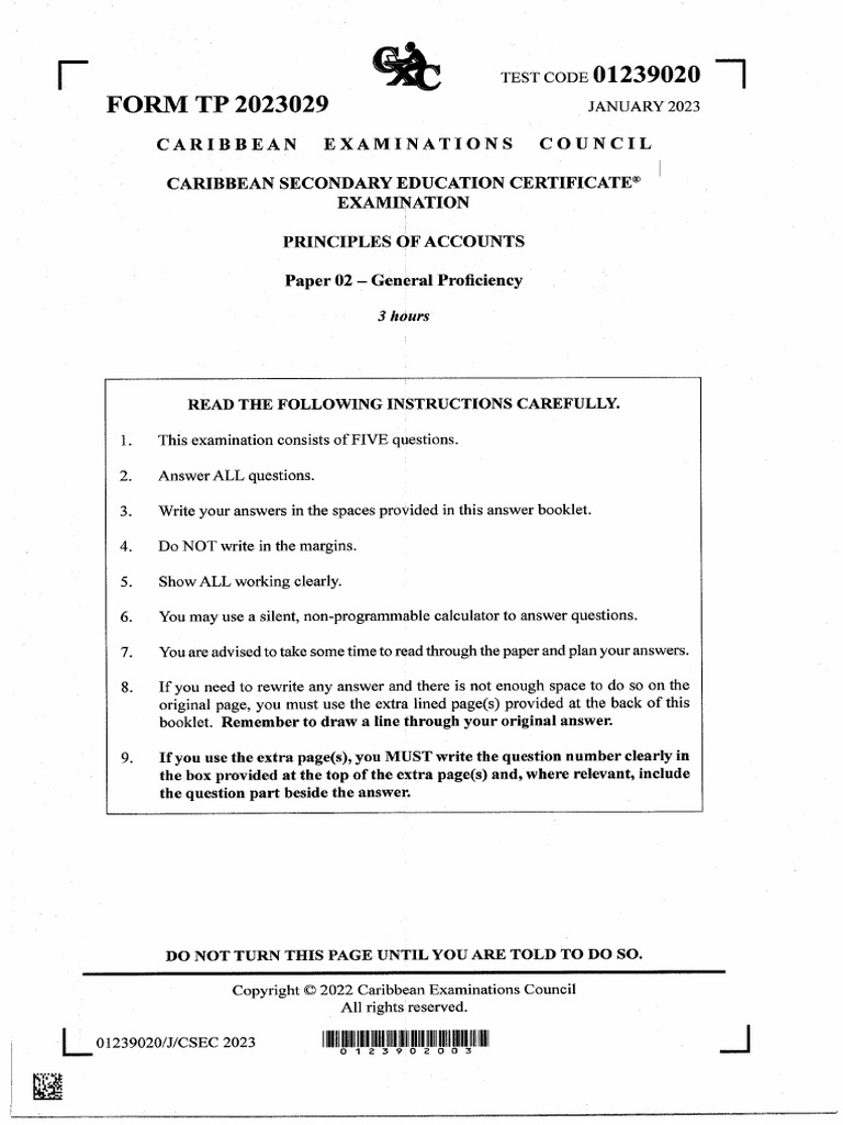 CSEC Principles of Accounts P2 2023 JAN | PDF