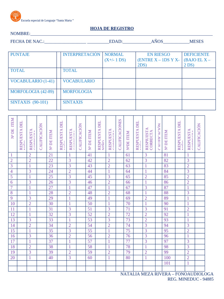 Hoja de Registro Tecal | PDF