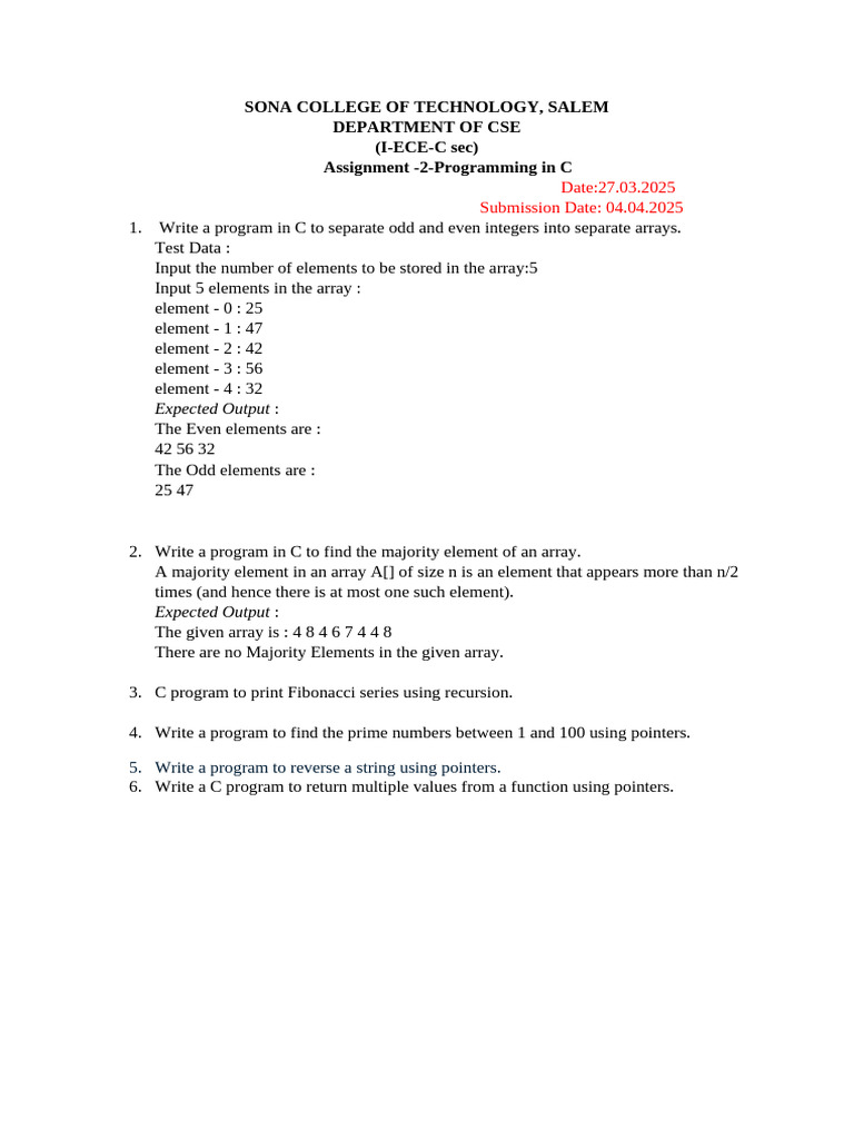 Assignment2-Programming in c (2) | PDF