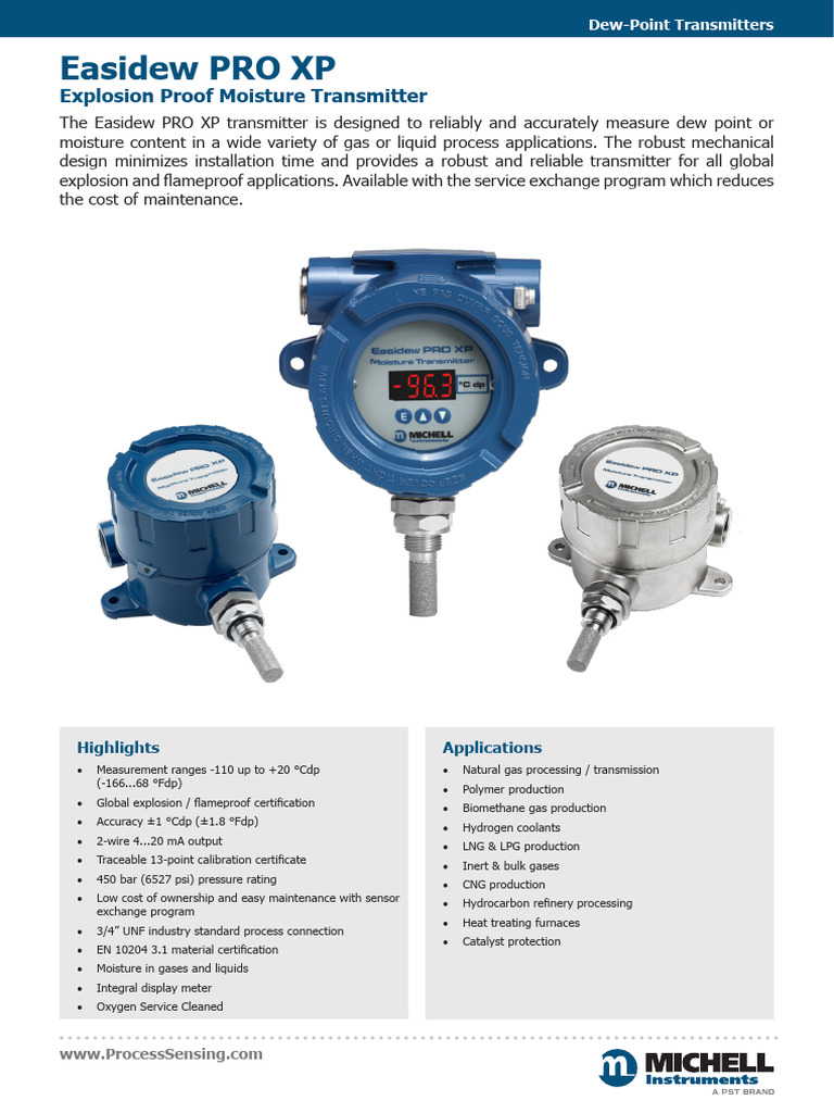 Michell Instruments Easidew PRO XP EN Datasheet | PDF | Calibration