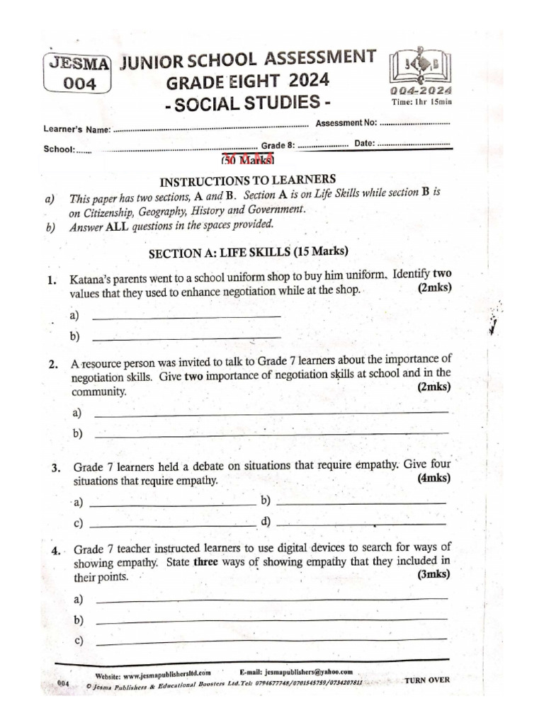 JESMA 004 2024 Social Studies | PDF