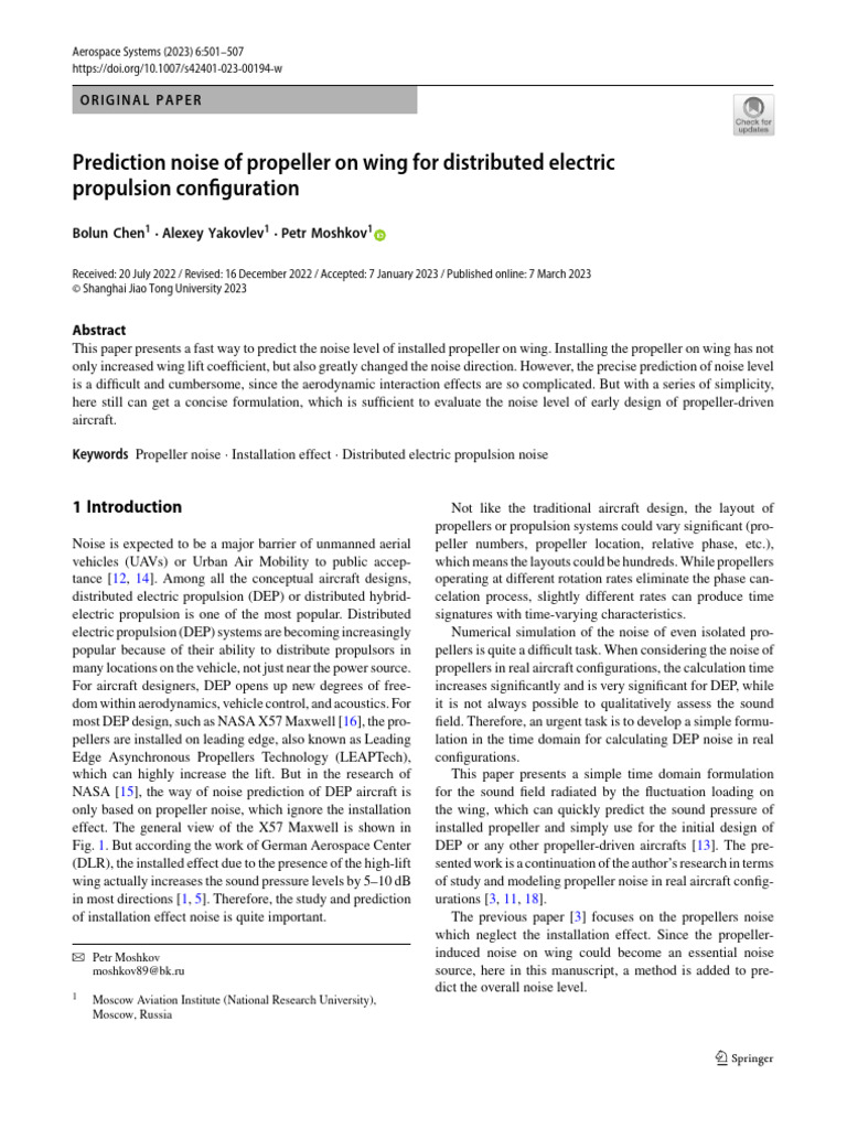 Prediction Noise Of Propeller On Wing For Distributed Electric Propulsion Configuration Pdf